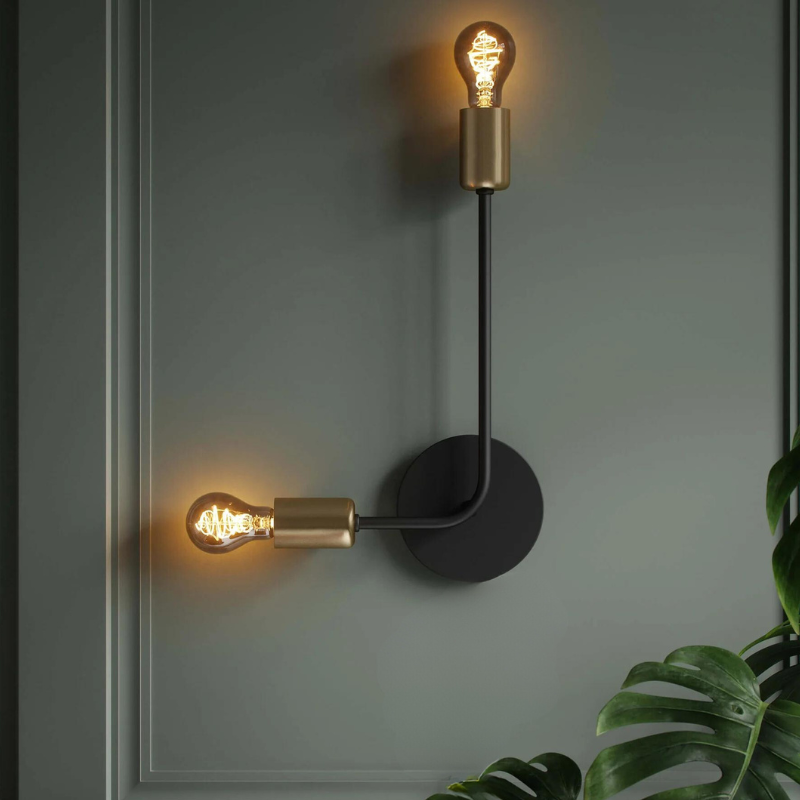 Dual Arm Brass & Black Wall Light – Lighting Collective